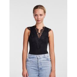 Pieces Damen Shirtbody "PCILU", schwarz, Gr. XS, unifarben, Jersey, Obermaterial: 85% Polyamid, 15% Elasthan. Spitze: 100% Polyamid, Bodys