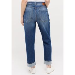 Angels Damen Relax-fit-Jeans "LIBERTA TURN UP"mid blau used destroyed, Gr. 40, Denim/Jeans, Obermaterial: 78% Baumwolle, 20% Polyester, 2% Elasthan,