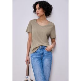 T-Shirt Street One, Damen, Gr. 34, timeless beige, Web, 50% Baumwolle, 50% Modal, unifarben, normal normal, V-Ausschnitt, abgesteppt, Shirts T-Shirt, mit abgerundetem V-Ausschnitt