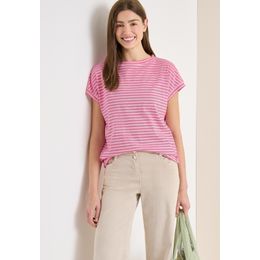 T-Shirt Cecil, Damen, Gr. XL (44), beetroot pink, Web, 100% Baumwolle, gestreift, normal normal, U-Boot-Ausschnitt, B&uuml;ndchen, Shirts T-Shirt, aus reiner Baumwolle