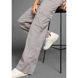 Kangaroos Damen Cargohose, grau, Gr. 32, kontrastfarbene Details, unifarben, Web, Obermaterial: 50% Baumwolle, 46% Polyamid, 4% Elasthan, Hosen,