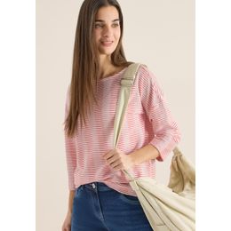 Cecil Damen Langarmshirtcherry tomato orange, Gr. L, gestreift, Web, 50% Baumwolle, 50% Modal, Shirts, mit U-Boot-Ausschnitt