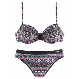Lascana Damen B&uuml;gel-Bikini, bunt, Gr. 44, Ethnomuster, bedruckt, gemustert, Polyamid, Bikini-Sets, mit unifarbener Schlaufe zwischen den Cups