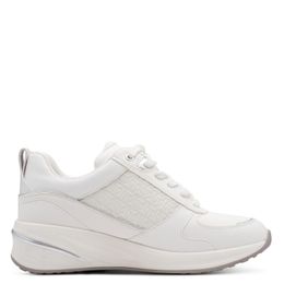 Tamaris Damen Keilsneaker, Gr. 41, wei&szlig;, Lederimitat, unifarben mit Farbeinsatz, Schuhe, Halbschuh, Freizeitschuh mit Au&szlig;enrei&szlig;verschluss, schmale