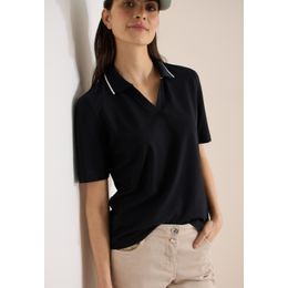 Poloshirt Cecil, Damen, Gr. XL (44), schwarz, Web, 48% Baumwolle, 48% Modal, 4% Elasthan, unifarben, normal normal, hoch geschlossener Ausschnitt, abgesteppt, Shirts, in Unifarbe
