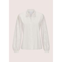 Madeleine Mode MADELEINE Damen Langarmbluse "Hemdbluse Blusenshirt mit Lochstickerei", wei&szlig;, Modern, Gr. 44, Obermaterial: 80% Polyester PES. 20% Baumwolle CO.,