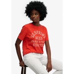 Superdry Damen T-Shirt "Vintage Prep Pocket Tee", rot, Gr. XL, bedruckt, Single Jersey, Obermaterial: 100% Baumwolle, Shirts, aus Baumwolle, normale