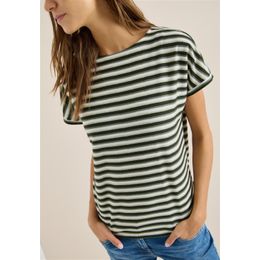 3/4-Arm-Shirt Cecil, Damen, Gr. L (42), raw khaki, Web, 50% Baumwolle, 50% Modal, gestreift, comfort fit normal, U-Boot-Ausschnitt, B&uuml;ndchen, Shirts 3/4-Arm-Shirt, mit U-Boot-Ausschnitt