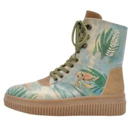 DOGO Damen Schn&uuml;rboots "Future High Top Boots Believe In Your Wings Damen Stiefeletten", Gr. 37, blau, Lederimitat, Schuhe, Handgefertigt