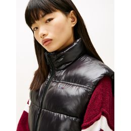 Tommy Jeans Damen Steppweste "TJW ESSENTIAL PUFFER VEST SHINY", schwarz, Gr. XL, unifarben, Steppware, Obermaterial: 100% Nylon, Westen