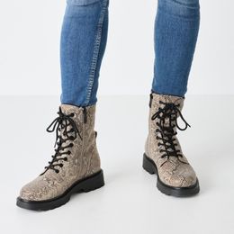 Tamaris Damen Schn&uuml;rstiefelette, Gr. 38beige snake, Textil, Reptilienpr&auml;gung, Schuhe, Blockabsatz, Schn&uuml;rboots mit trendiger Pr&auml;gung