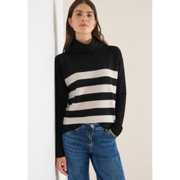 Cecil Damen Rollkragenpullover, schwarz-wei&szlig;, Gr. XS, gestreift, Web, 37% Baumwolle, 34% Polyacryl, 26% Polyester, 3% Elasthan, Pullover, Feinstrick