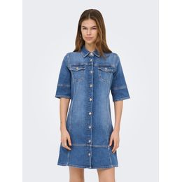 Only Damen Jeanskleid "ONLKATERINA 2/4 SHORT DNM DRESS AKM", blau, Gr. M, unifarben, Denim/Jeans, Obermaterial: 98% Baumwolle, 2% Elasthan, Kleider,