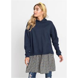 bonprix Sweatkleid in 2-in-1 Optik, blau, Gr.32/34 (XS), L&auml;ssiges Sweatkleid in 2-1 Optik mit Kapuze, 60% Baumwolle