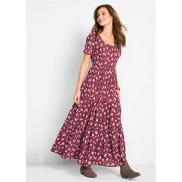 bonprix Kleid mit kurzen &Auml;rmeln, rot, Gr.40, Langes Sommerkleid mit Allover-Muster, aus 100% Baumwolle