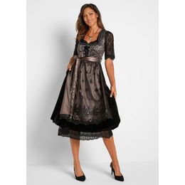 bonprix Dirndl mit Leomuster, schwarz, Samt,Satin