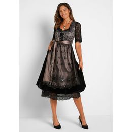 bonprix Dirndl mit Leomuster, schwarz, Gr.50, Dirndl mit Leomuster mit seitliche Eingriffstasche im Rockteil bietet eine tolle M&ouml;glichkeit Kleinigkeiten unterzubringen., aus Samt,Satin