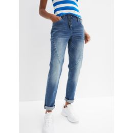 bonprix Boyfriend-Jeans, blau, Gr.46, Boyfriend-Jeans mit Teilungsn&auml;hten und auffallender Waschung, 79% Baumwolle (organic)