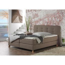 Home Affaire Boxspringbett &raquo;Cecina&laquo; in 5 Breiten, 3 Ausf&uuml;hrungen, 2 H&auml;rtegrade, Knopfheftung, Topper beige Struktur fein (100% Polyester)