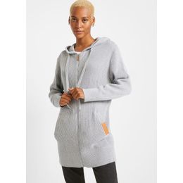 bonprix Strickmantel, grau, Gr.48/50 (XL), Oversized Strickmantel mit Kapuze, 65% Baumwolle (recycelt)