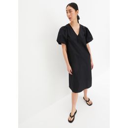 bonprix Midi-Web-Kleid aus Bio-Baumwolle, schwarz, 100% Baumwolle