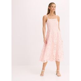 bonprix Spitzenkleid mit dekorierten Tr&auml;gern, rosa, Gr.48, Romantisch und feminin: Spitzenkleid in Midi-L&auml;nge dekoriert mit Blumenspitzen an den Tr&auml;gern