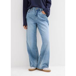 bonprix Wide-Leg-Jeans Mid Waist Low Stretch, blau, Gr.52, Baggy-Jeans Mid Waist, 100% Baumwolle