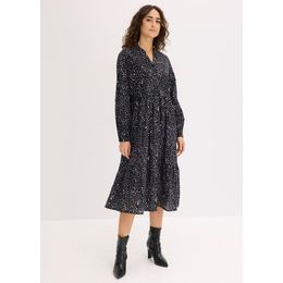 bonprix Midikleid aus reiner Baumwolle, schwarz, Gr.46, Mit modernem Druck, aus 100% Baumwolle