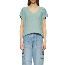 QS Damen T-Shirtlind gr&uuml;n, Gr. XXL, unifarben, Obermaterial: 48% Baumwolle, 48% Modal, 4% Elasthan, Shirts, mit Spitze am Ausschnitt