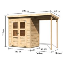 Karibu Ger&auml;tehaus &raquo;Roan&laquo; mit 1 - 322x126x219cm - naturfarben - Fichtenholz / Holz / Glas
