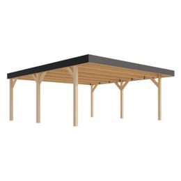 Karibu Doppel-Carport - 552x487x246,5cm - braun - Fichtenholz