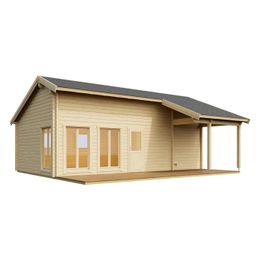 Weka Wochenendhaus &raquo;Hamburg&laquo; mit Sauna und Aufbau - 1x60x840cm - naturfarben - Holz / Fichtenholz / Glas