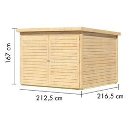 Karibu Fahrradgarage f&uuml;r 4 R&auml;der - 212,5x216,5x167cm - naturfarben - Fichtenholz / Holz