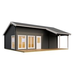 Weka Wochenendhaus &raquo;Hamburg&laquo; mit Sauna und Aufbau - 1x60x840cm - anthrazit - Holz / Fichtenholz / Glas