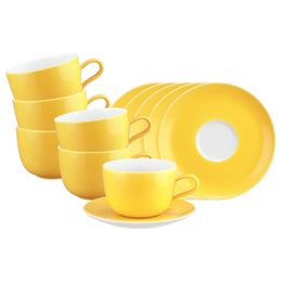 Tasse Seltmann Weiden "Milchkaffeetassen mit Untertassen Liberty Pure Colors 380 ml 6er Set", gelb (gelb glow), B:16,1cm H:9,1cm &Oslash;:16,1cm, Porzellan, Trinkgef&auml;&szlig;e, Tasse, Sp&uuml;lmaschinenfest, Mikrowellensicher, Ofenfest