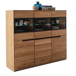Pharao24.de Highboard Wohnzimmer Vitrinenschrank in Wildeichefarben 153 cm breit