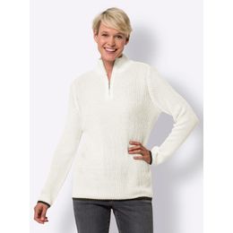 Strickpullover Classic Basics "Langarm-Pullover", Damen, Gr. 56, wei&szlig;, 100% Polyacryl, gemustert, mehrfarbig, Pullover Strickpullover