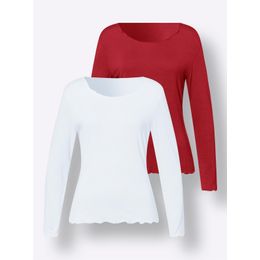Heine Witt Damen Shirt-Set in Viskose-Qualit&auml;t, rot-ecru, Gr&ouml;&szlig;e 34