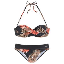 Lascana Damen B&uuml;gel-Bandeau-Bikini, schwarz-bedruckt, Gr&ouml;&szlig;e 42C