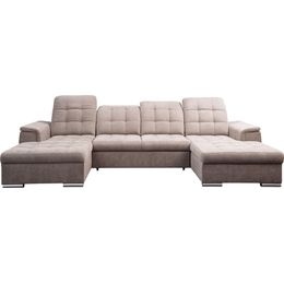 Wohnlandschaft WERK2 "Napoli", natur, B:330cm H:106cm T:174cm, 100% Polyester, Sofas, Wohnlandschaft, verstellbare Kopfteile, mit Schlaffunktion und Bettkasten