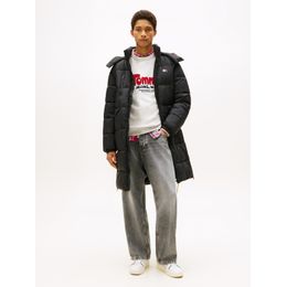 Steppmantel Tommy Jeans "VAIL MAXI PARKA", Herren, Gr. XXL, schwarz, Web, Obermaterial: 100% Polyamid, unifarben, regular fit lang, Rundhals, eingesetzt gerader Abschluss, M&auml;ntel Steppmantel, Regular fit mit abnehmbarer Kapuze