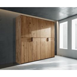 Kleiderschrank Home Affaire "Huven, Kleiderschrank mit viel Stauraum, aus Massivem Eichenholz", braun (eiche), B:206cm H:218cm T:65cm, Massivholz, Schr&auml;nke, Kleiderschrank, Scandi, 218cm Hoch, 1 Kleiderstange & 1 Fach, B&uuml;gelgriff & Soft-Close
