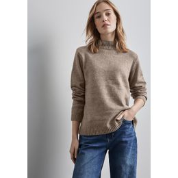 Strickpullover Street One, Damen, Gr. 34, beige (mocha glow meliert), Strick, Obermaterial: 37% Polyacryl, 29% Baumwolle, 29% Polyester, 5% Nylon, meliert, regular fit taillenbedeckt, ohne Ausschnitt, Rippb&uuml;ndchen, Pullover Strickpullover, mit Rippb&uuml;ndchen