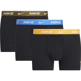 Trunk NIKE UNDERWEAR "TRUNK 3PK", Herren, Gr. S, 3 Stk., blk uni gld, lig phto blu, olv flk wb, Jersey, Obermaterial: 95% Baumwolle, 3% sonstige Fasern, 2% Elasthan, kontrastfarbene Details, unifarben, k&ouml;rpernah, Unterhosen Trunk, mit farbigem NIKE Logo-Elastikbund