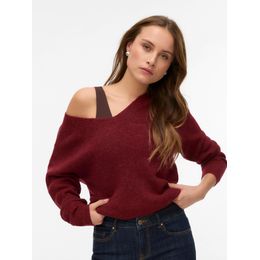 V&eacute;ro Moda V-Ausschnitt-Pullover VERO MODA "VMCREWLEFILE LS V-NECK BLOUSE NOOS", Damen, Gr. S, syrah detail:melange, Strick, Obermaterial: 70% Polyacryl, 27% Nylon, 3% Elasthan, meliert, regular fit h&uuml;ftlang, V-Ausschnitt, Rippstrickb&uuml;ndchen, Pullover V-Ausschnitt-Pullover