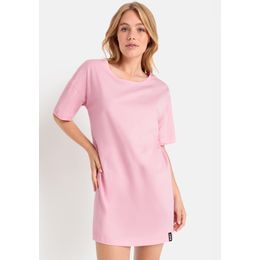 Sleepshirt LSCN BY LASCANA, Damen, Gr. 32/34, N-Gr, rosa (rosa gemustert), Single Jersey, Obermaterial: 50% Baumwolle, 50% Viskose, loose fit ca. Mitte Oberschenkel, Rundhals, angeschnitten, Kleider Sleepshirt, mit gro&szlig;em R&uuml;cken-Druck