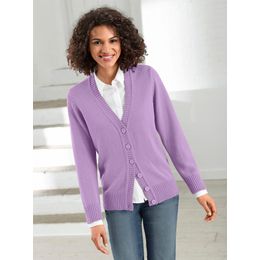 Strickjacke Casual Looks, Damen, Gr. 42, lila (flieder), 50% Baumwolle, 50% Polyacryl, unifarben, figurumspielend, Strickjacken Strickjacke