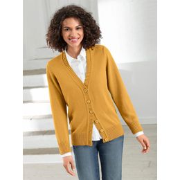 Strickjacke Casual Looks, Damen, Gr. 54, gelb (maisgelb), 50% Baumwolle, 50% Polyacryl, unifarben, figurumspielend, Strickjacken Strickjacke