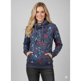 Kapuzensweatshirt Ragwear "GRIPY FLOWERS O", Damen, Gr. L, navy, Sweatware, Obermaterial: 70% Baumwolle, 30% Polyester, bedruckt, figurumspielend h&uuml;ftbedeckend, asymmetrischer Ausschnitt, Rippb&uuml;ndchen, Sweatshirts Kapuzensweatshirt, Hoodie mit floralem All Over-Druck