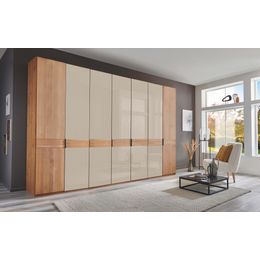 Kleiderschrank Wiemann "Cardiff, Massivholzt&uuml;ren in Kombination mit Glas- oder Spiegelt&uuml;ren", beige (glas champagner), B:344,2cm H:216cm T:58cm, Floatglas, Hartfaserplatte, Holzwerkstoff, Massivholz, Schr&auml;nke, Kleiderschrank, hochwertiges Design in langlebiger Qualit&auml;t, viel Stauraum